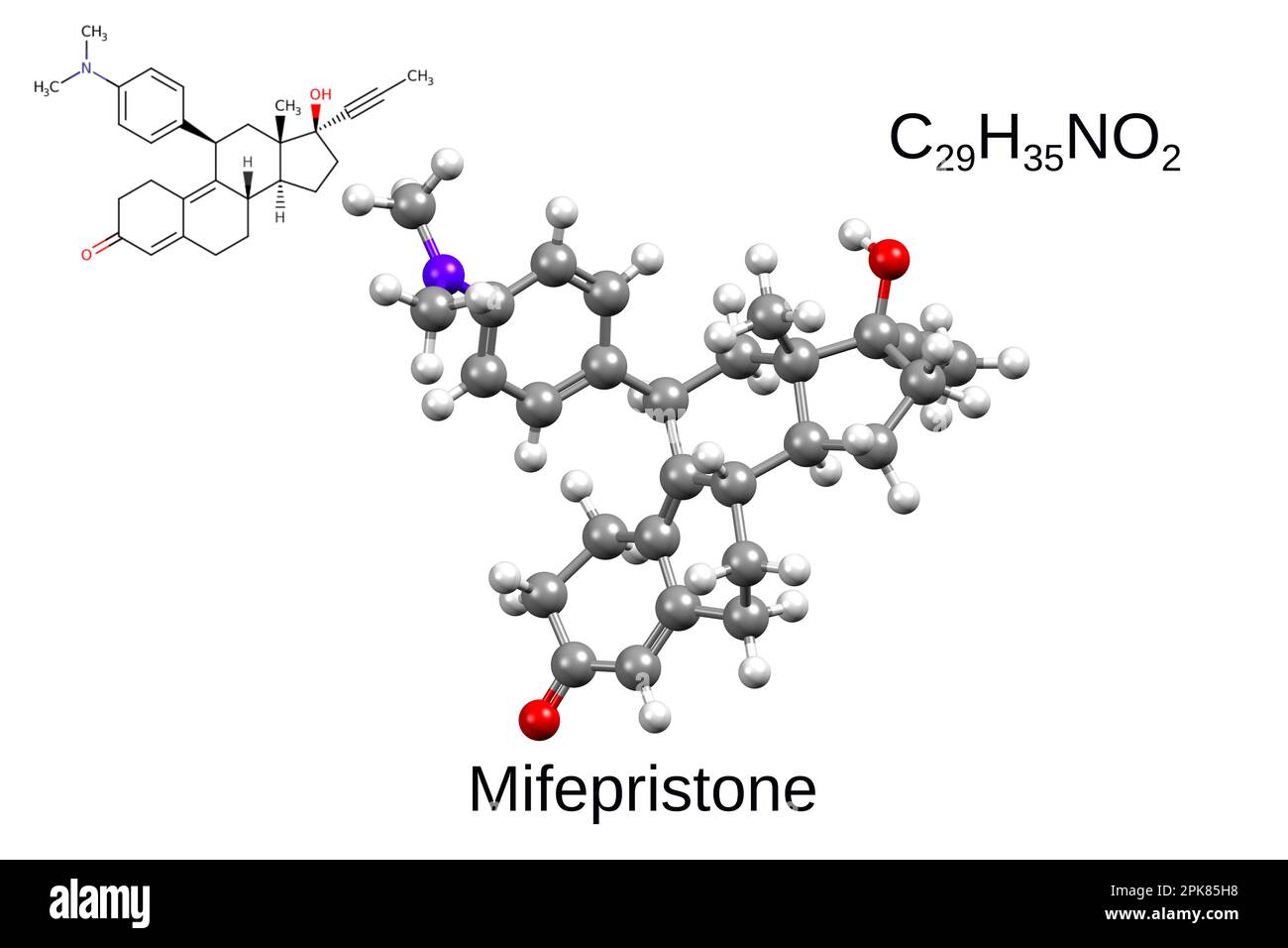 Formule chimique, formule structurale et 3D modèle de la mifépristone ...