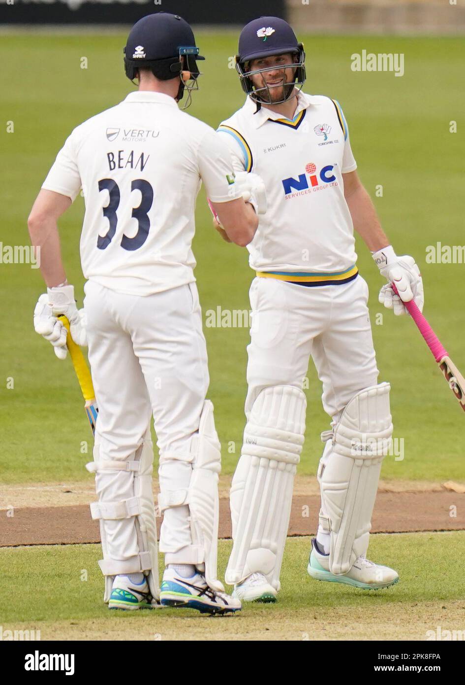 Dawid Malan du Yorkshire (à droite) célèbre son demi-siècle avec son ...