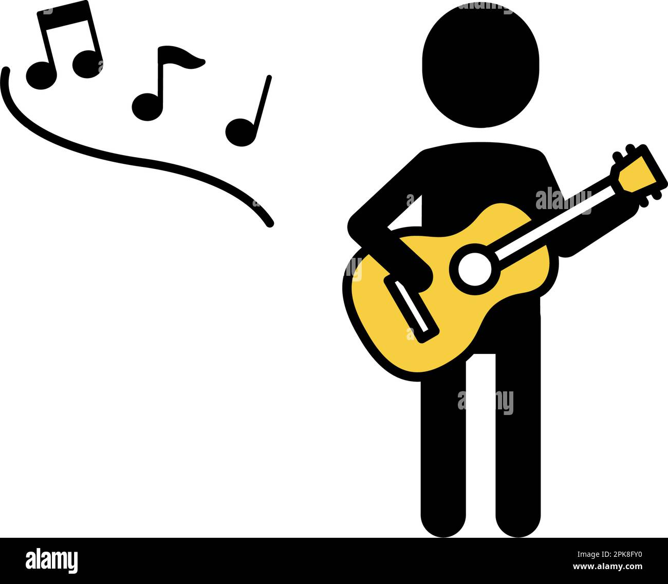 Musique, simple pictogramme d'un guitariste dans un groupe, Vector ...