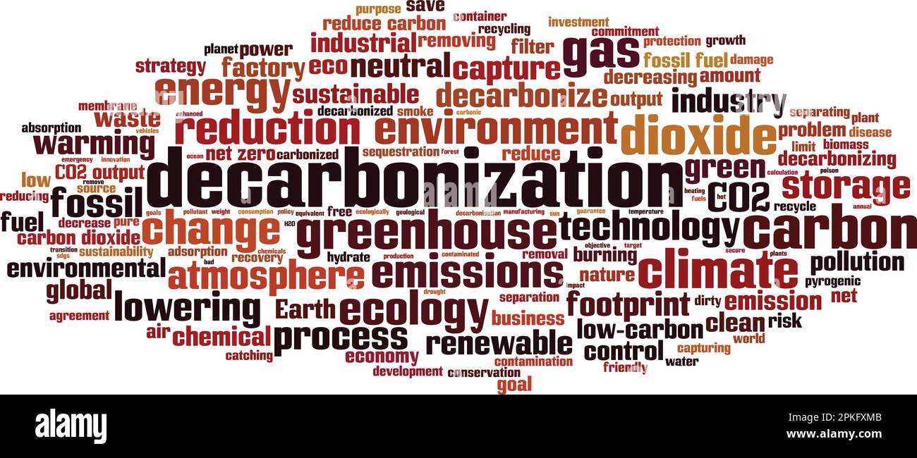 Concept de nuage de mot de décarbonisation. Collage de mots sur la ...