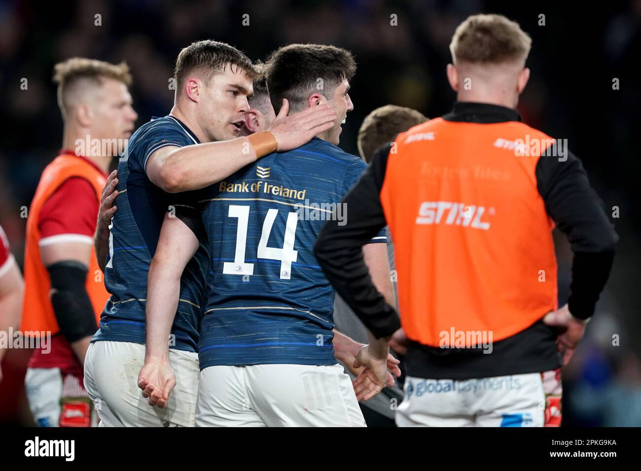 Gary Ringrose, de Leinster, célèbre son essai lors de la Heineken ...