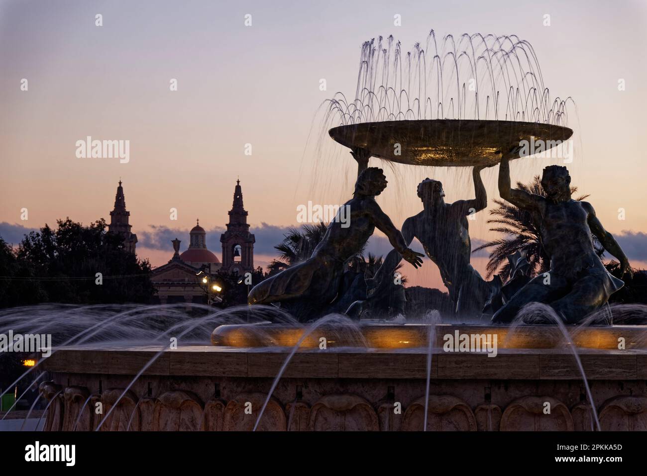Furjana, Malte. 24th mars 2023. La fontaine des Tritons au coucher du ...