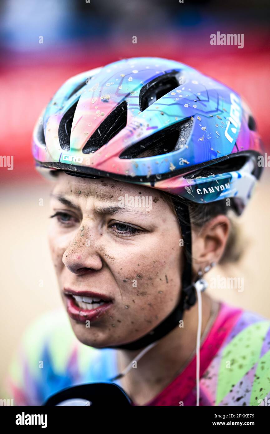 Roubaix, France. 08th avril 2023. Shari Bossuyt Belge de Canyon-SRAM ...