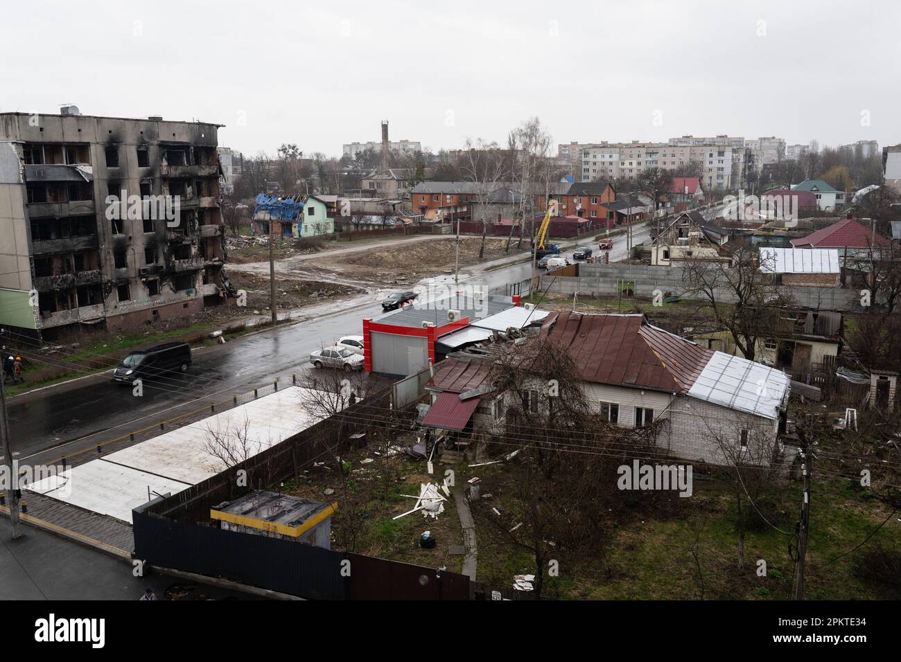 6 avril 2023, Borodyanka, Ukraine : vue de la ville de Borodyanka après ...