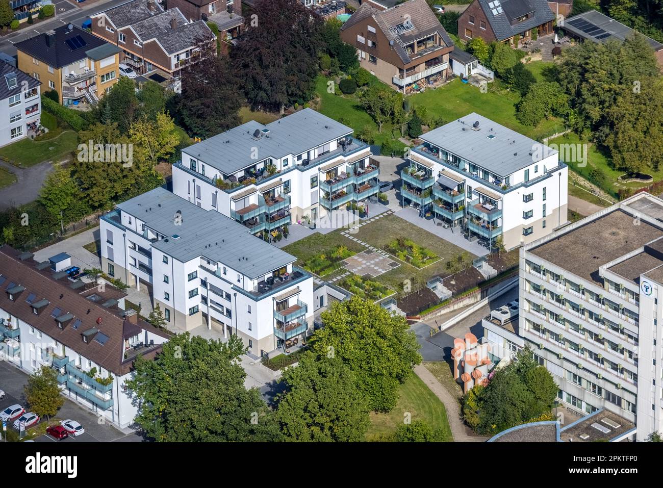 Vue aérienne, St. Hôpital Josef et nouveaux bâtiments adjacents dans le ...