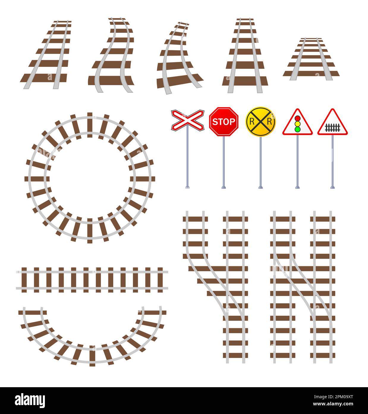Ensemble de voies et panneaux de signalisation pour le train ou le tram ...