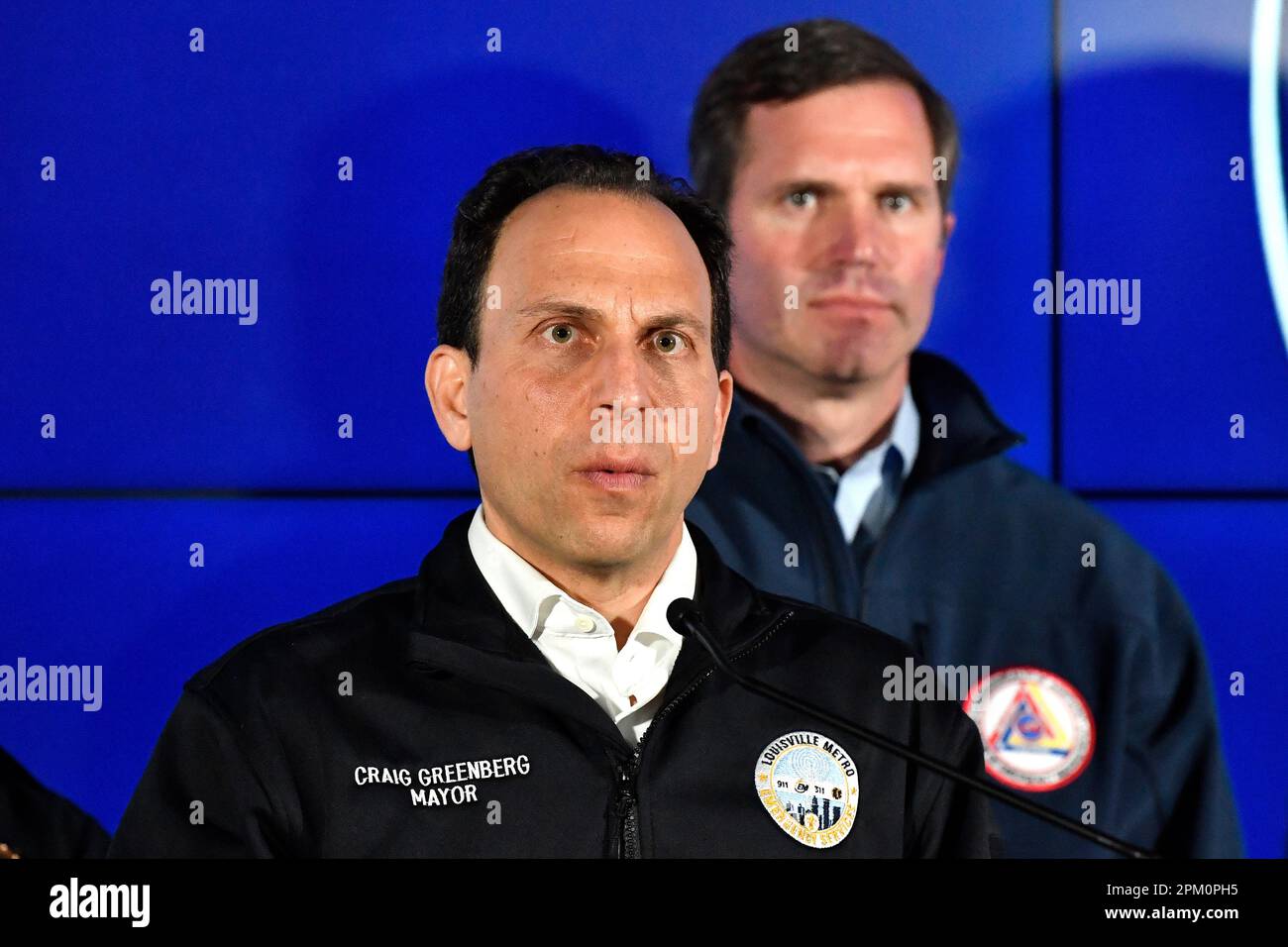 Louisville Mayor Craig Greenberg speaks to reporters during a news ...