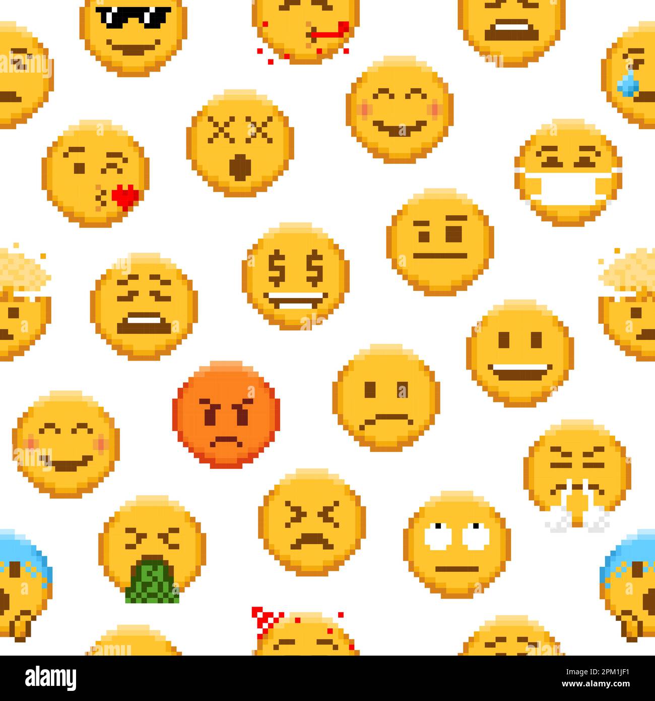 Motif pixel emoji transparent avec émoticônes de jeu vidéo 8 bits. Fond ...