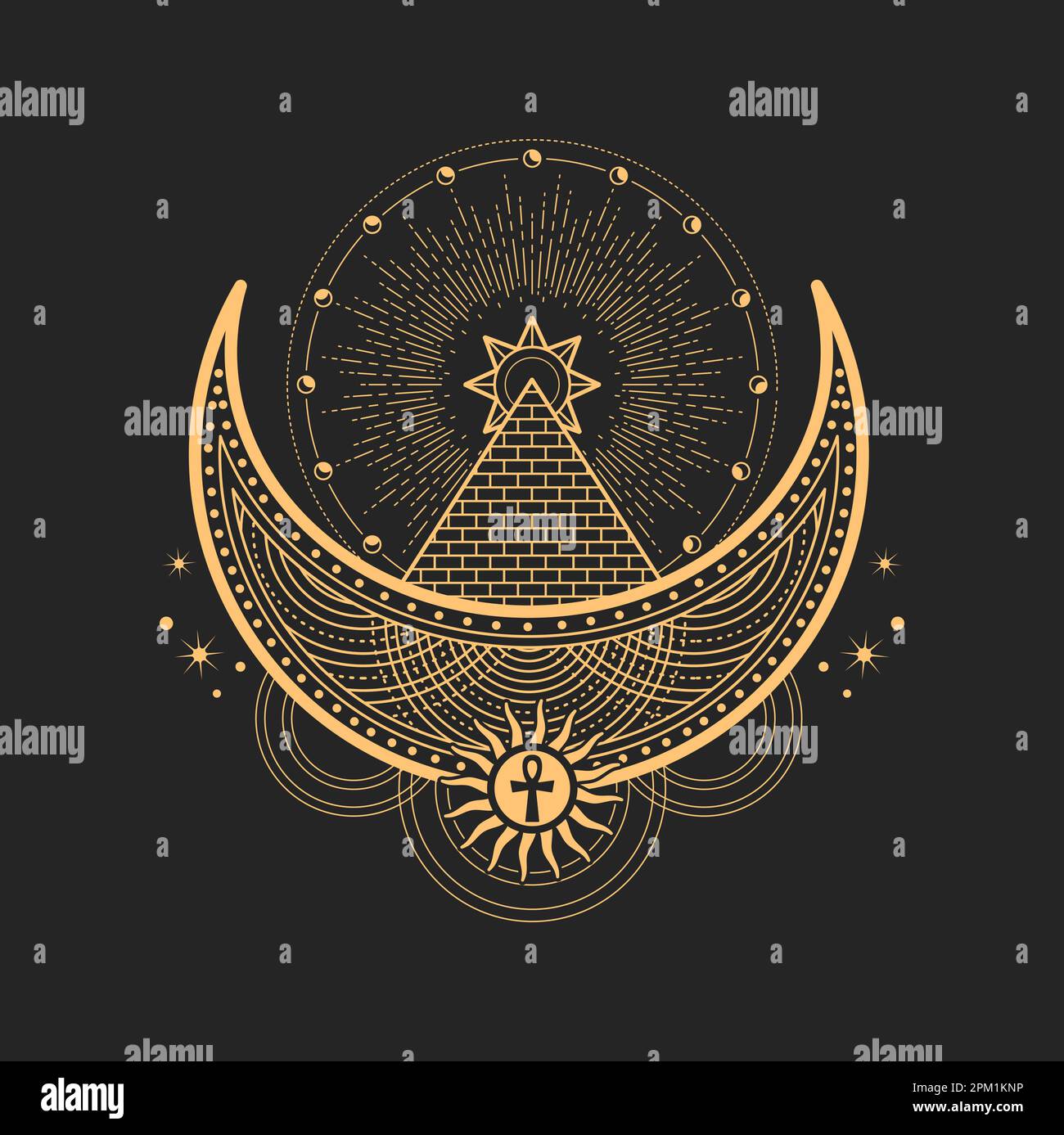 Symboles occulte ésotériques du croissant et de la lune, signe du tarot ...