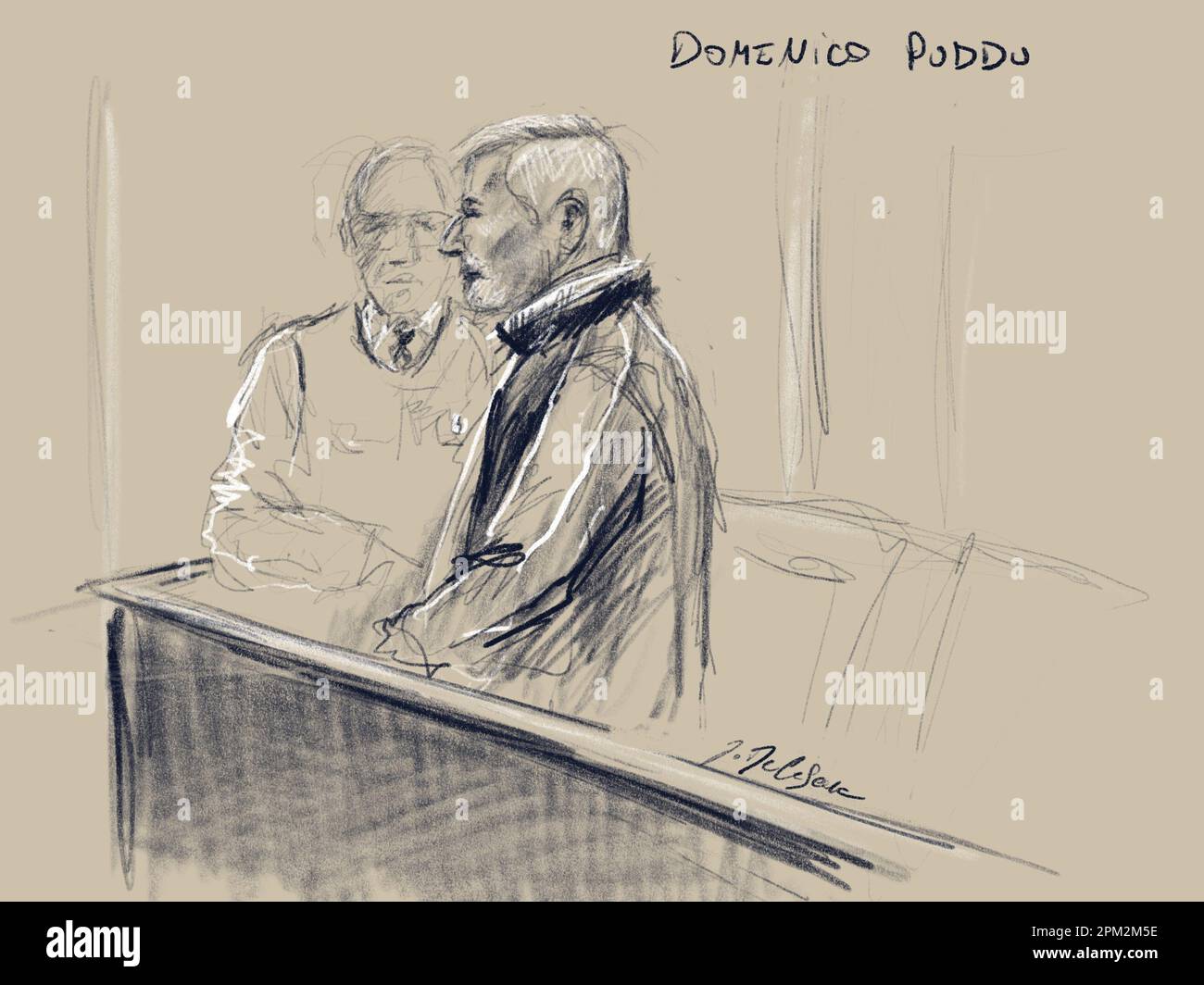 Ce dessin de Jonathan de Cesare montre l'accusé Domenico Puddo le ...