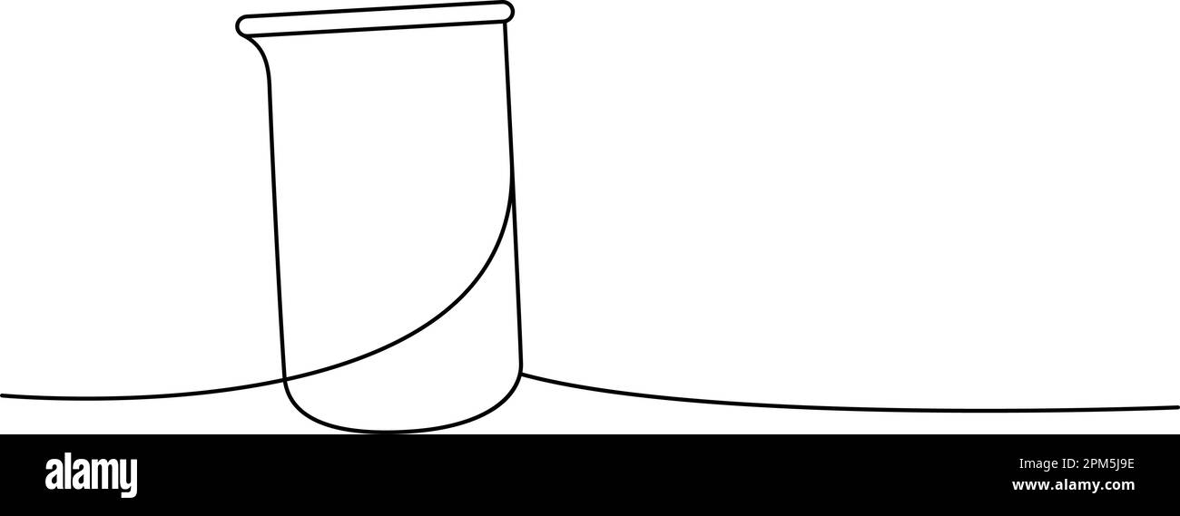 Bécher en verre de laboratoire, dessin continu sur une ligne ...