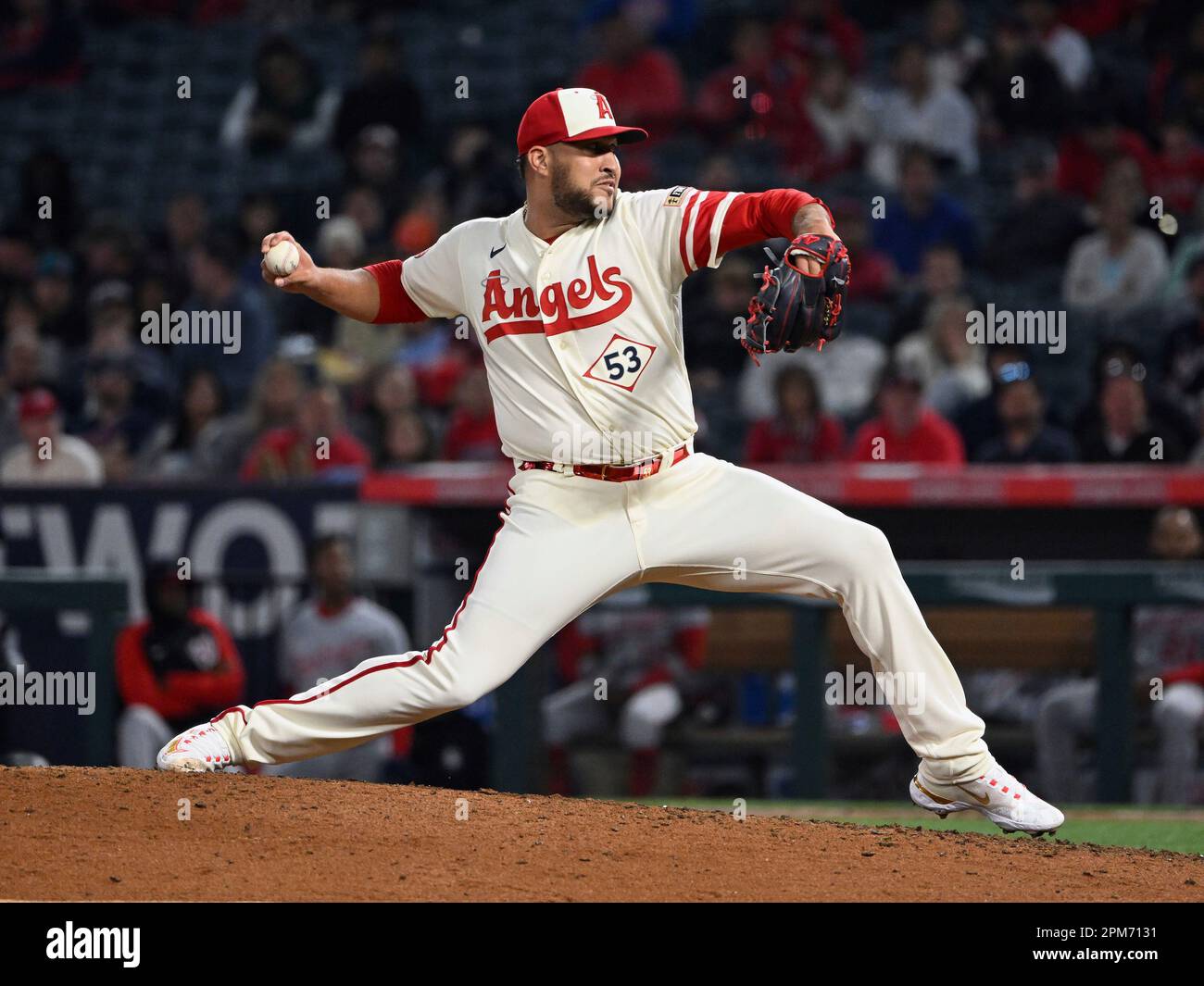 ANAHEIM, CA - APRIL 11: Los Angeles Angels pitcher Carlos Estevez (53 ...