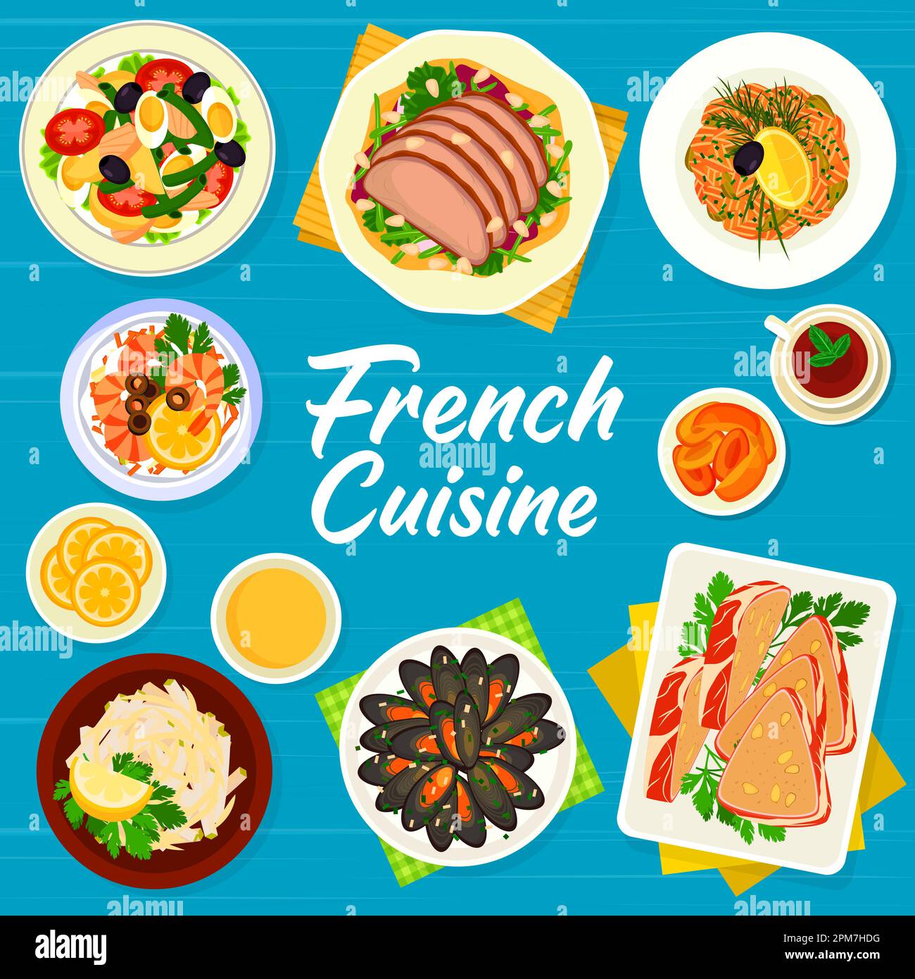 Menu de cuisine française, moules vectorielles mariniere, cocktail de ...