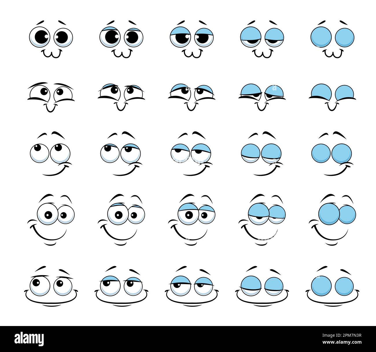 Dessin animé visage et yeux clignotants émotiji visages planche à ...