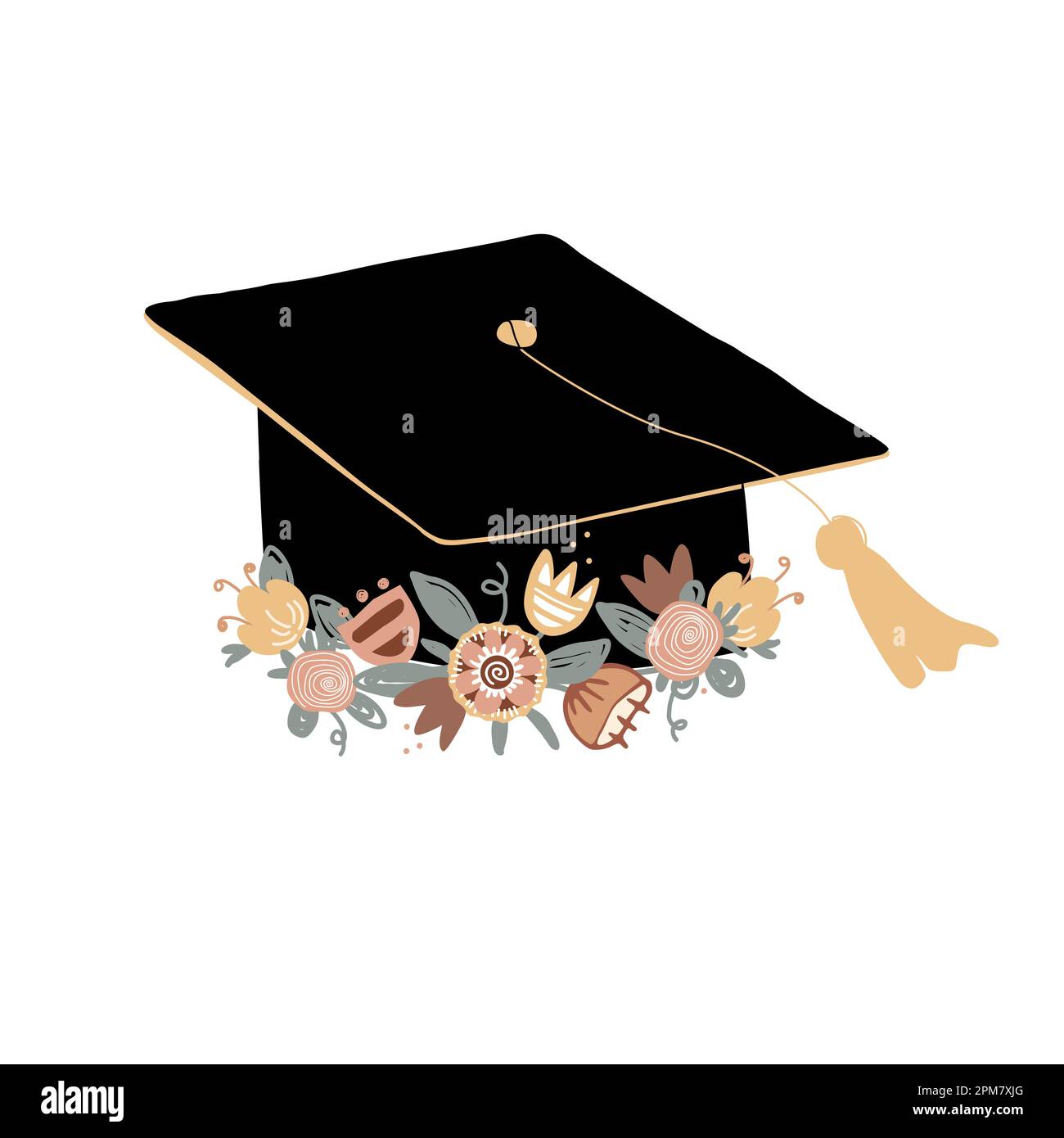 Joli chapeau de graduation orné d'une couronne de fleurs en forme d ...