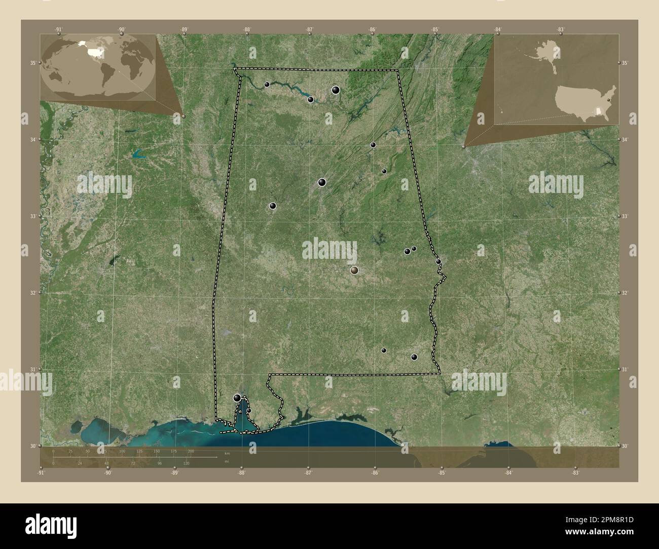 Alabama, État des États-Unis d'Amérique. Carte satellite haute ...