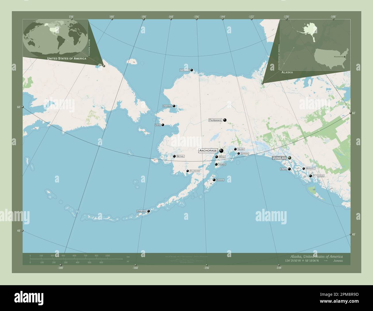 Alaska, État des États-Unis d'Amérique. Ouvrez la carte des rues. Lieux ...