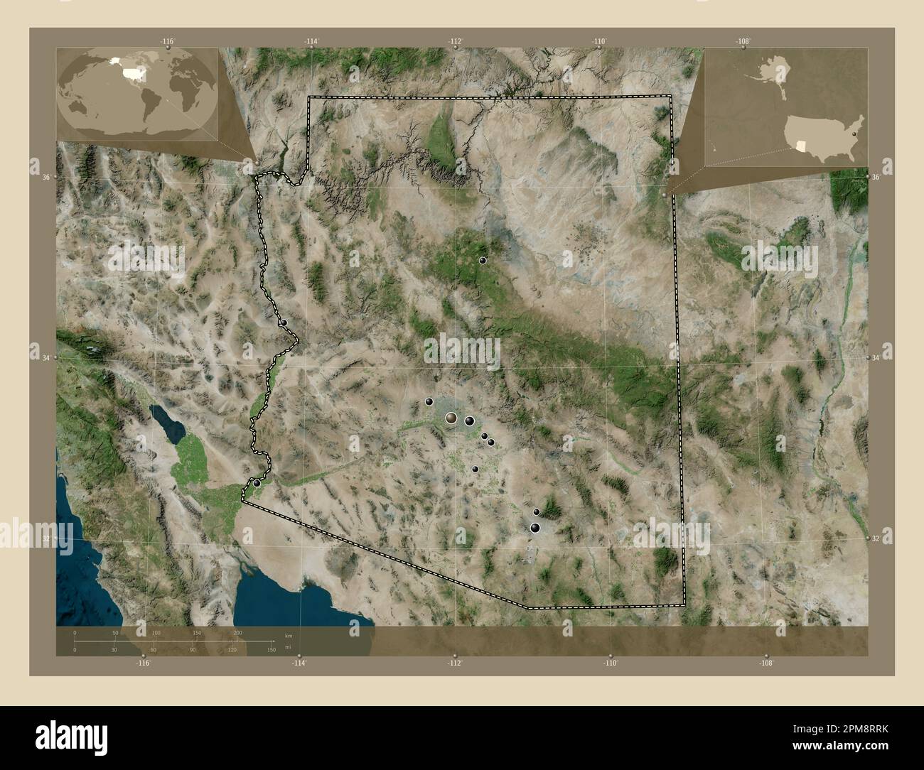 Arizona, État des États-Unis d'Amérique. Carte satellite haute ...