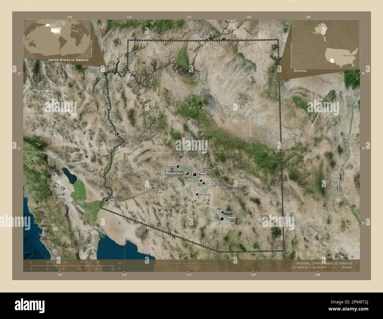 Arizona, État des États-Unis d'Amérique. Carte satellite haute ...