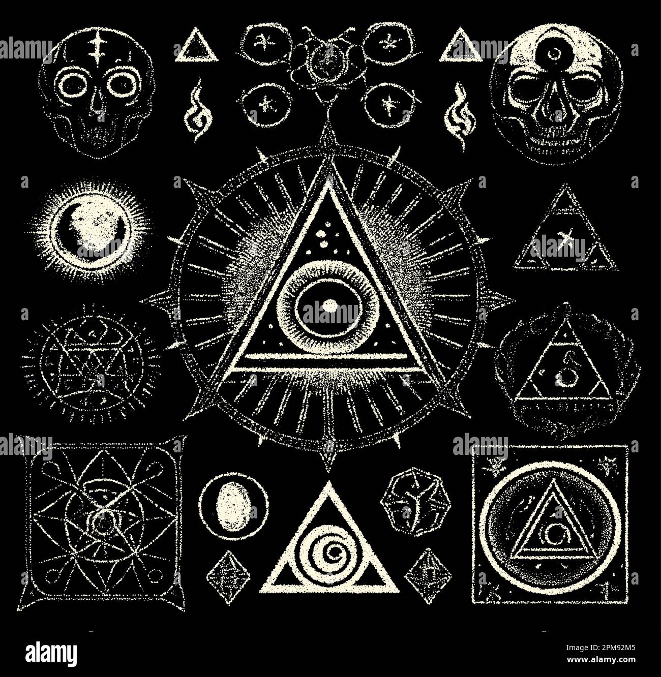 Composition de symboles occultes en style travail de la main. Éléments ...