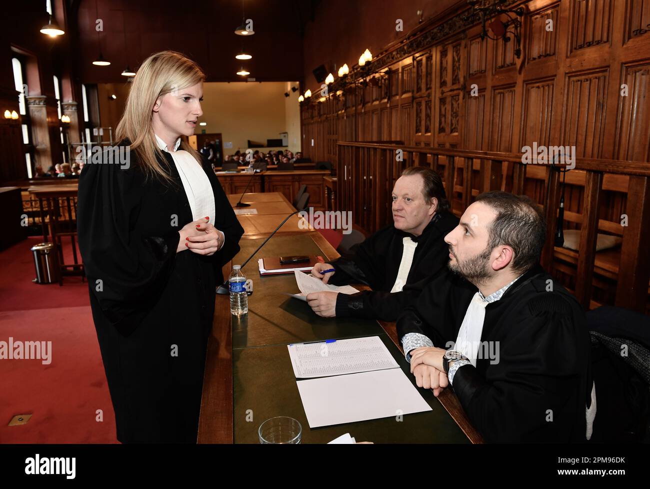 Liège, Belgique. 12th avril 2023. L'avocat Laura Danneau, l'avocat Pol ...