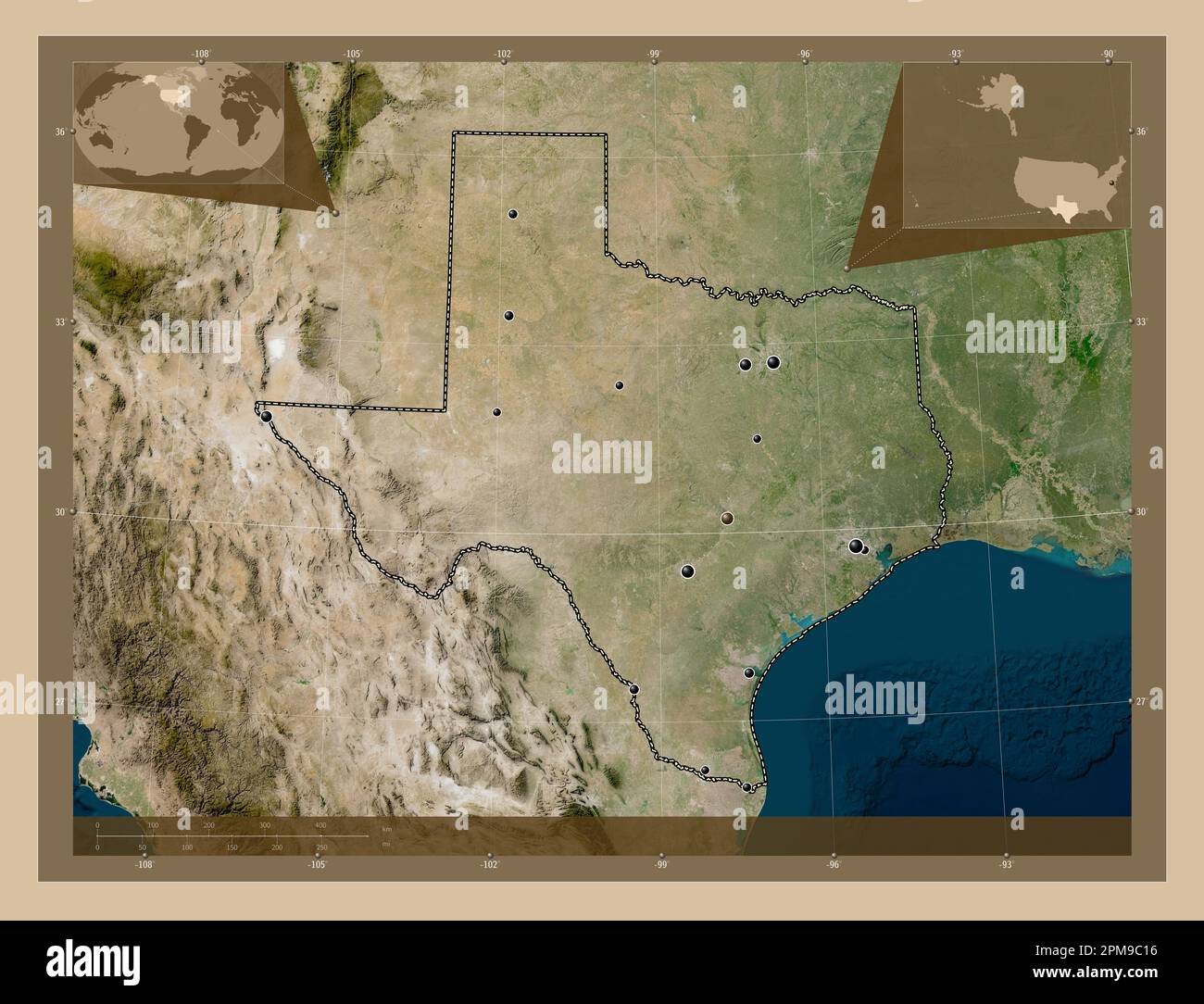 Texas, État des États-Unis d'Amérique. Carte satellite basse résolution ...