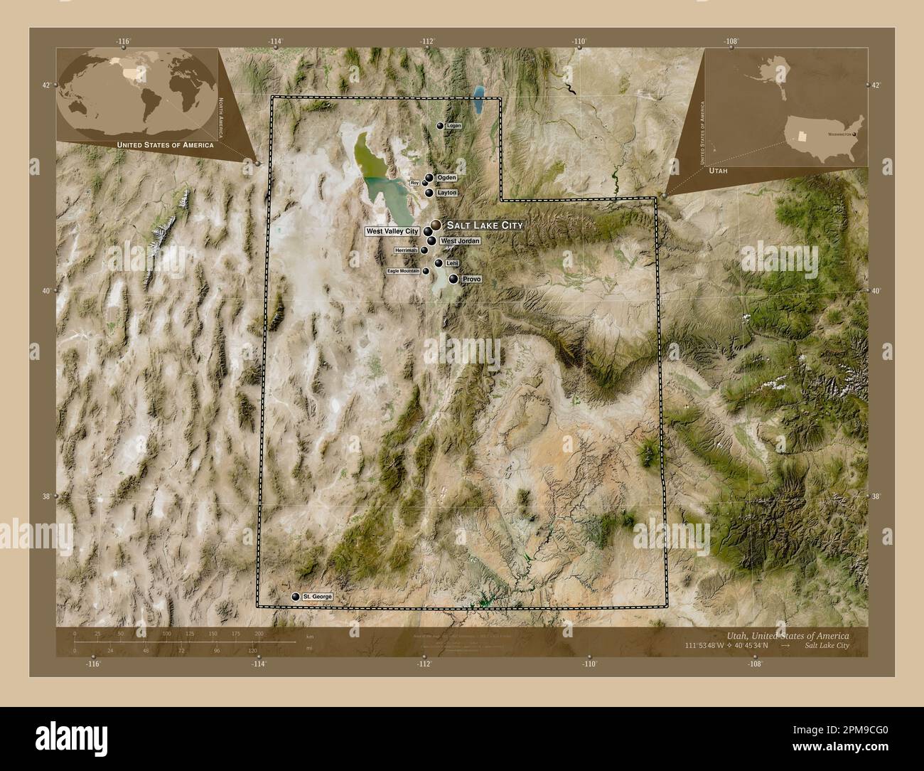 Utah, État des États-Unis d'Amérique. Carte satellite basse résolution ...