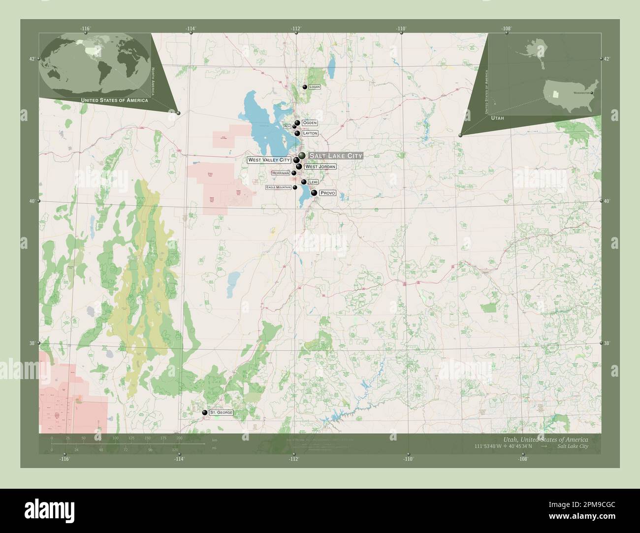 Utah, État des États-Unis d'Amérique. Ouvrez la carte des rues. Lieux ...