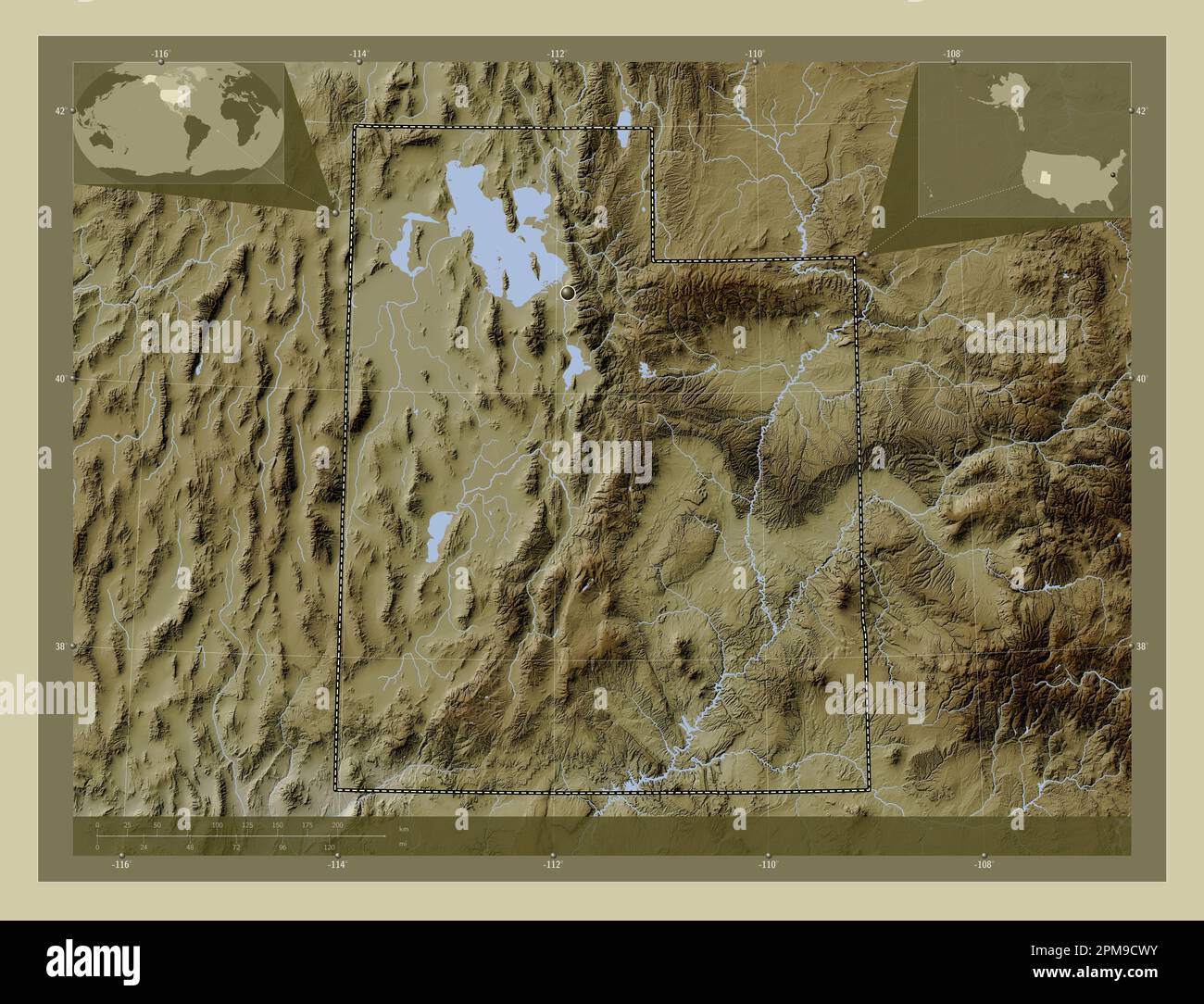 Utah, État des États-Unis d'Amérique. Carte d'altitude colorée en style ...