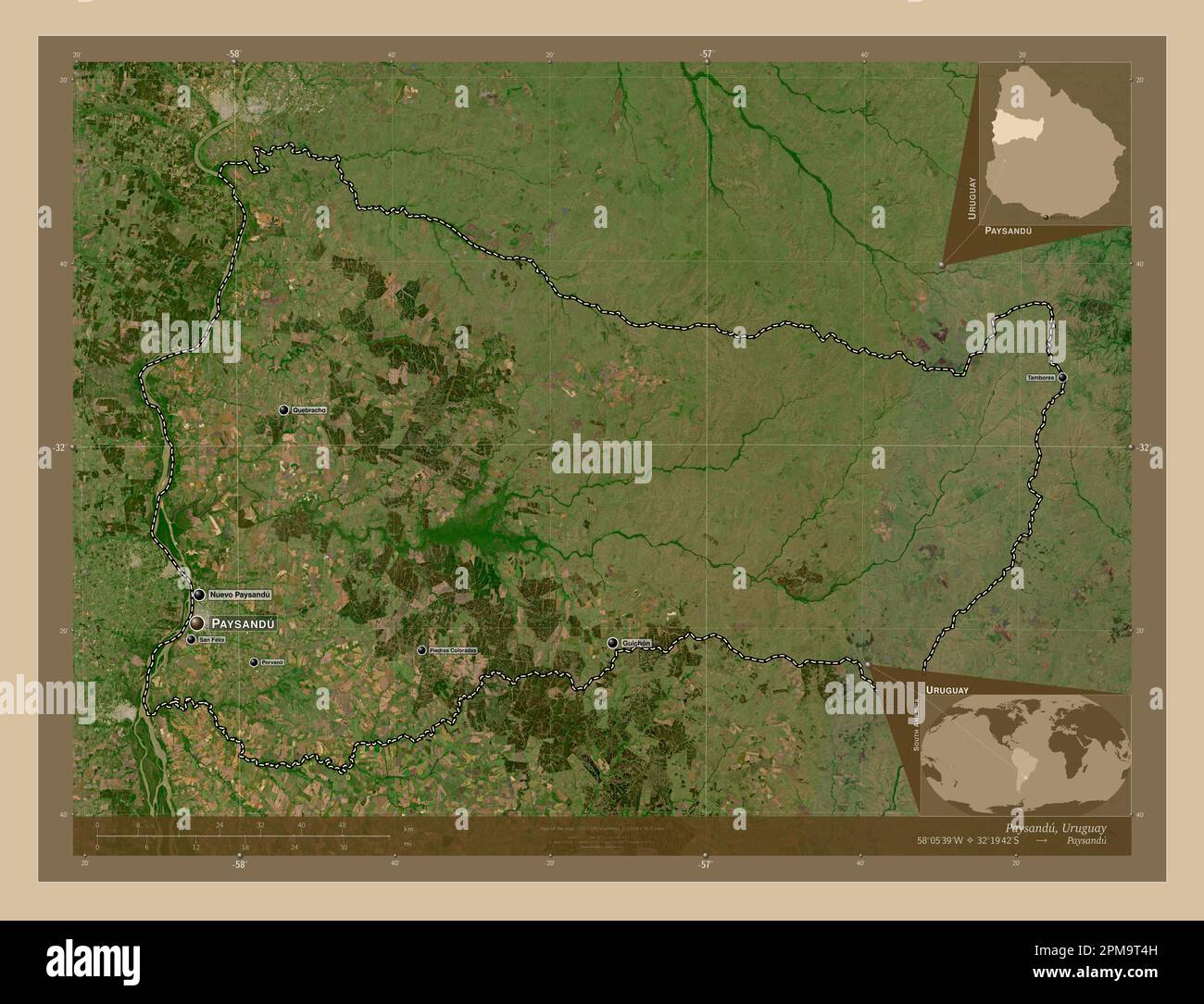 Paysandu, département de l'Uruguay. Carte satellite basse résolution ...