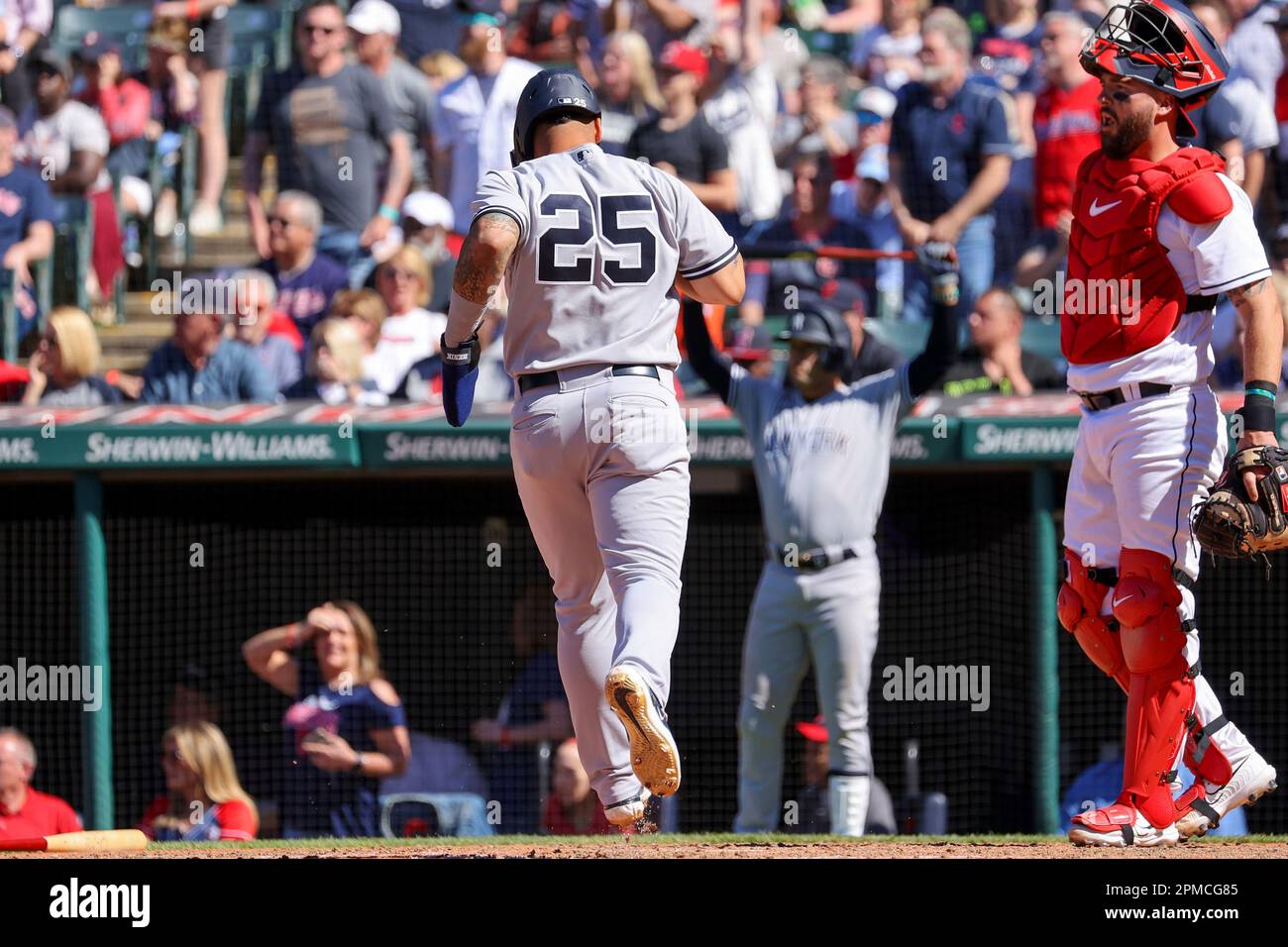 CLEVELAND, OH - APRIL 12: New York Yankees pinch runner Gleyber Torres ...