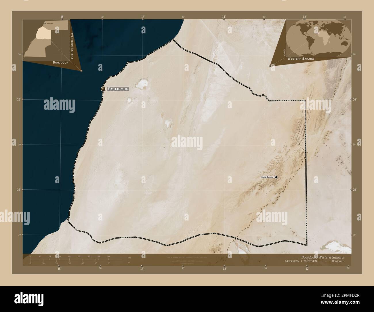 Boujdour, province du Sahara occidental. Carte satellite basse ...