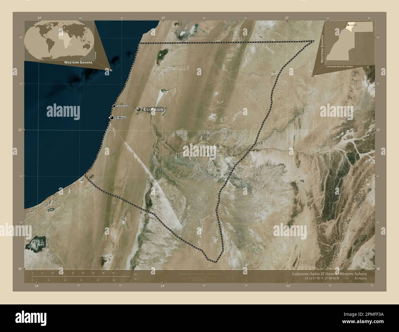 Laayoune-Sakia El Hamra, province du Sahara occidental. Carte satellite ...