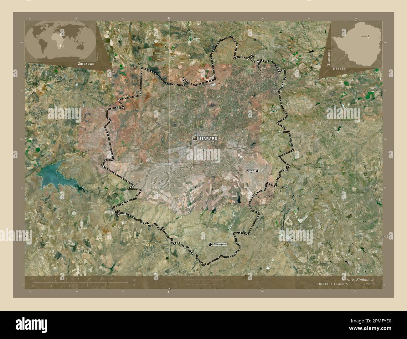 Harare, ville du Zimbabwe. Carte satellite haute résolution. Lieux et ...