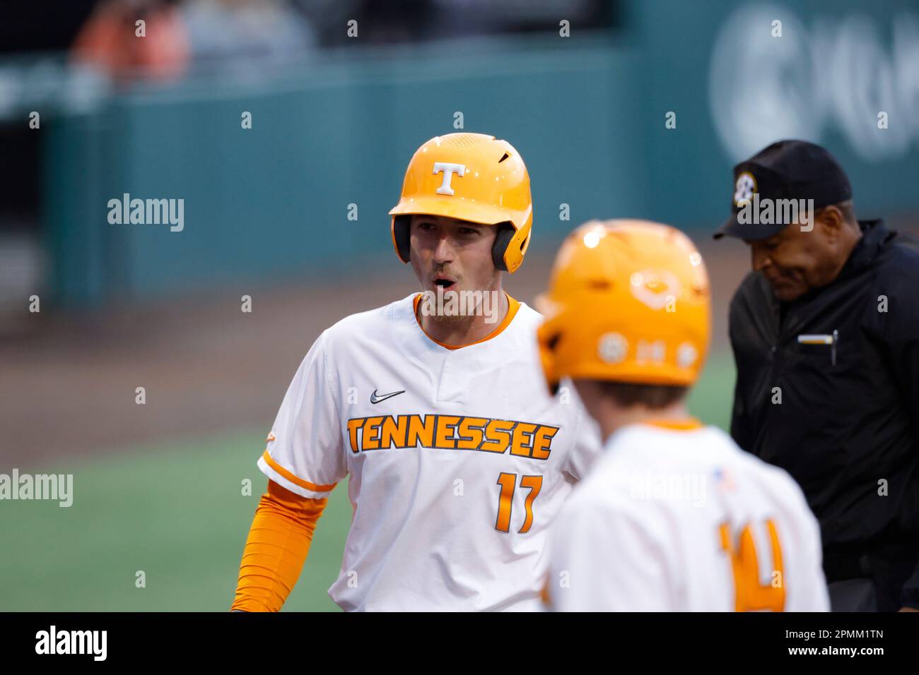 Tennessee Volunteers left fielder Jared Dickey (17) celebrates a home ...