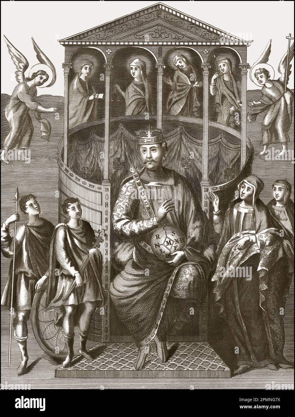 Charles le Bald, 823 – 877, empereur de l'Empire carolingien, assis sur ...