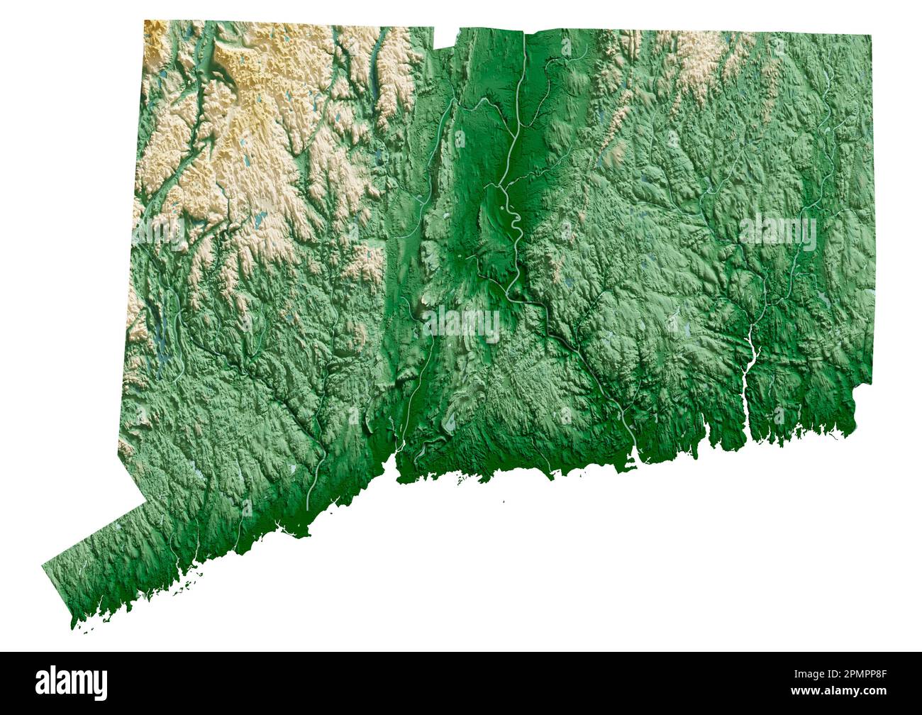 L'État américain du Connecticut. Rendu détaillé en 3D de la carte de ...