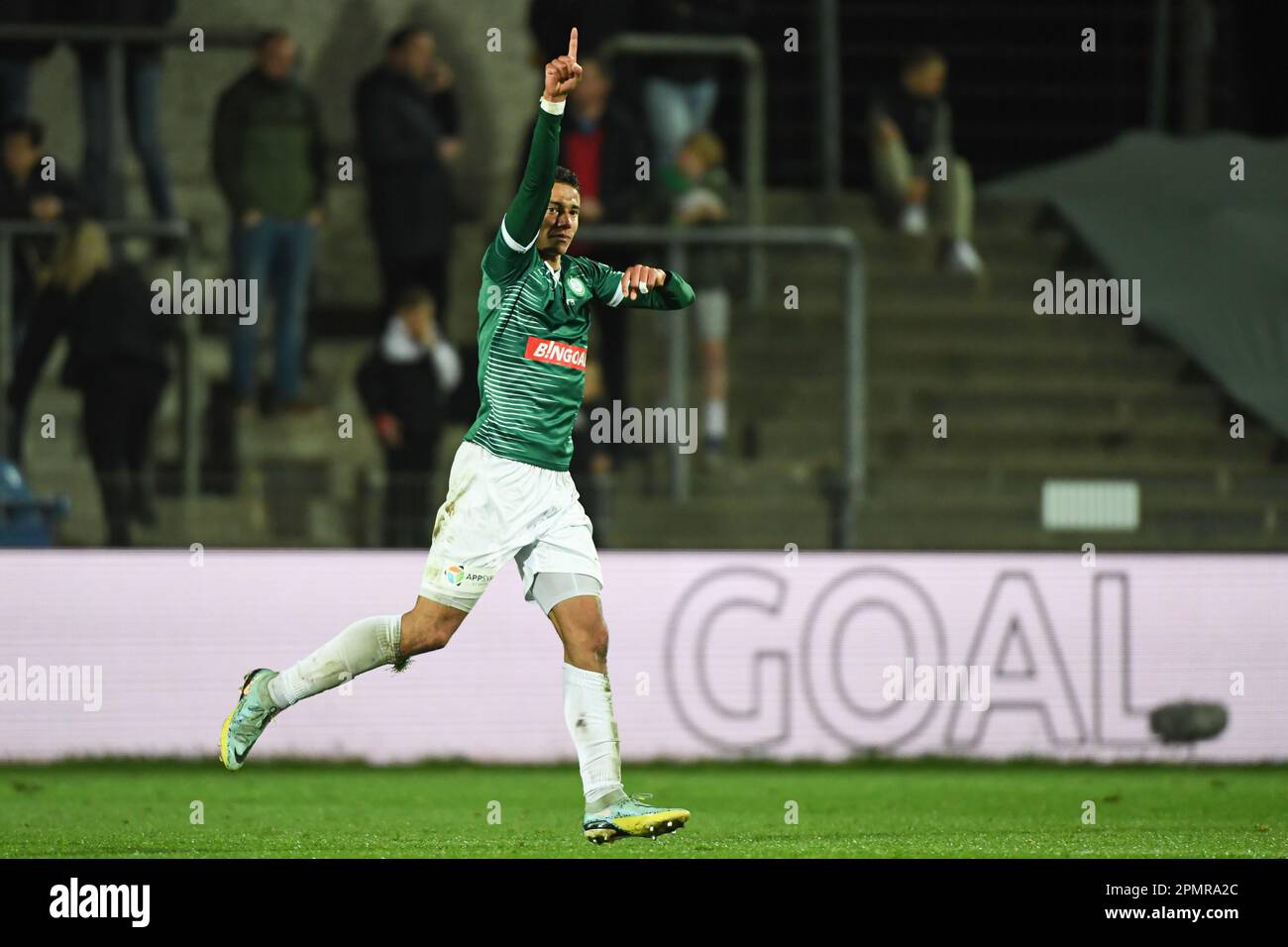Lommel, Belgique. 14th avril 2023. Laurent Lemoine de Lommel célèbre ...