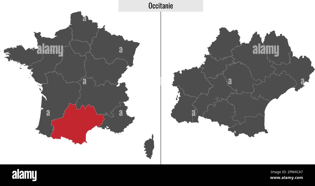 Carte de la région occitanie de France et emplacement sur la carte ...
