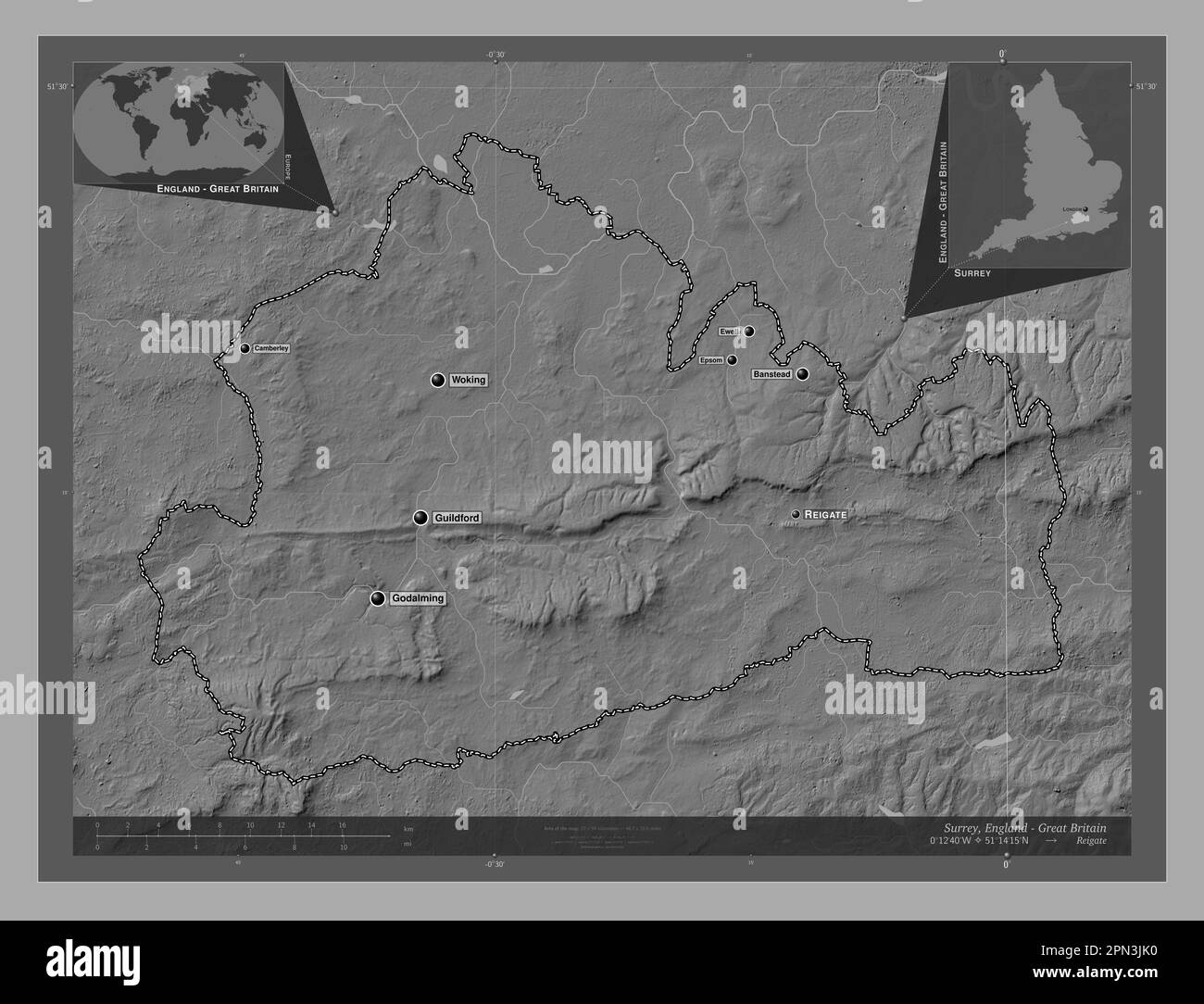 Surrey, comté administratif d'Angleterre - Grande-Bretagne. Carte d ...