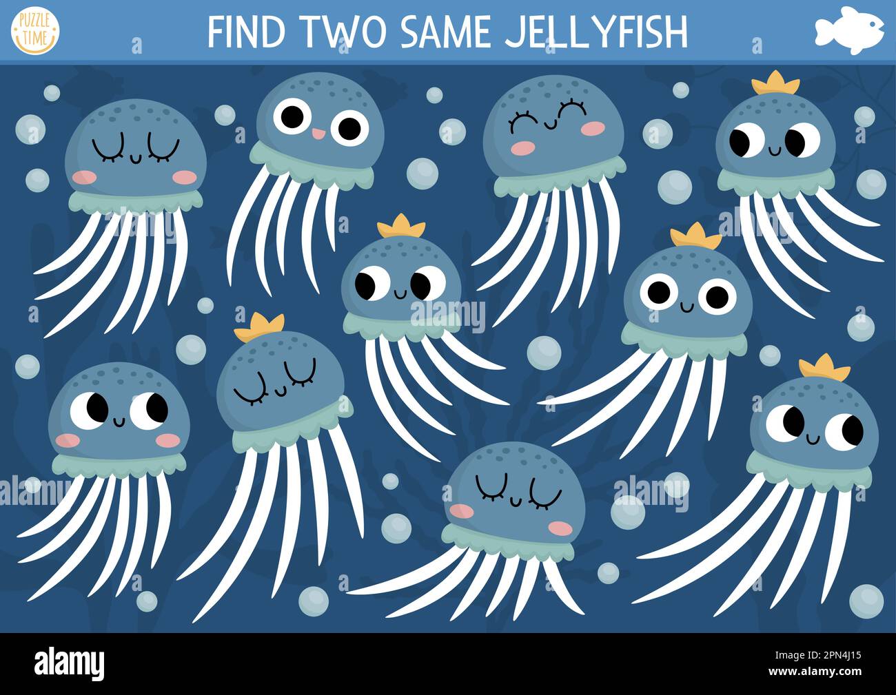 Trouvez deux méduses d'eau identiques. Activité de jumelage sous la mer ...