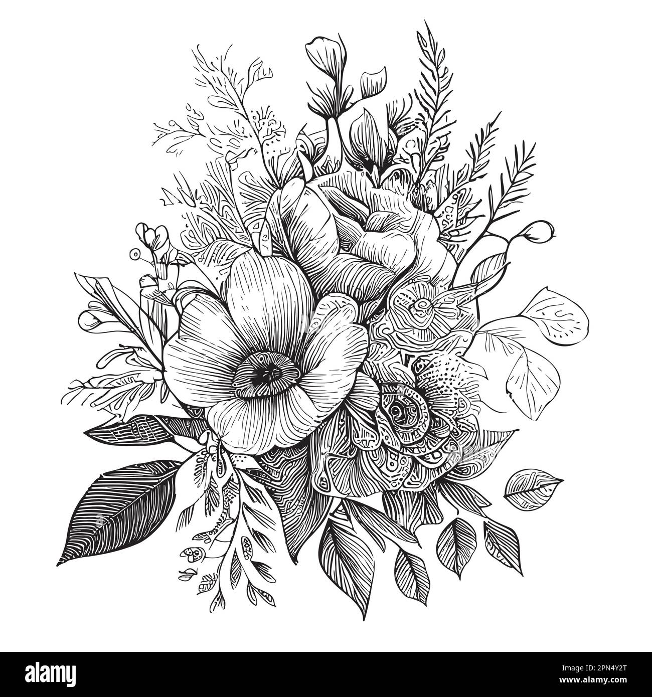 Bouquet de fleurs dessin à la main illustration fleurs sauvages Image ...