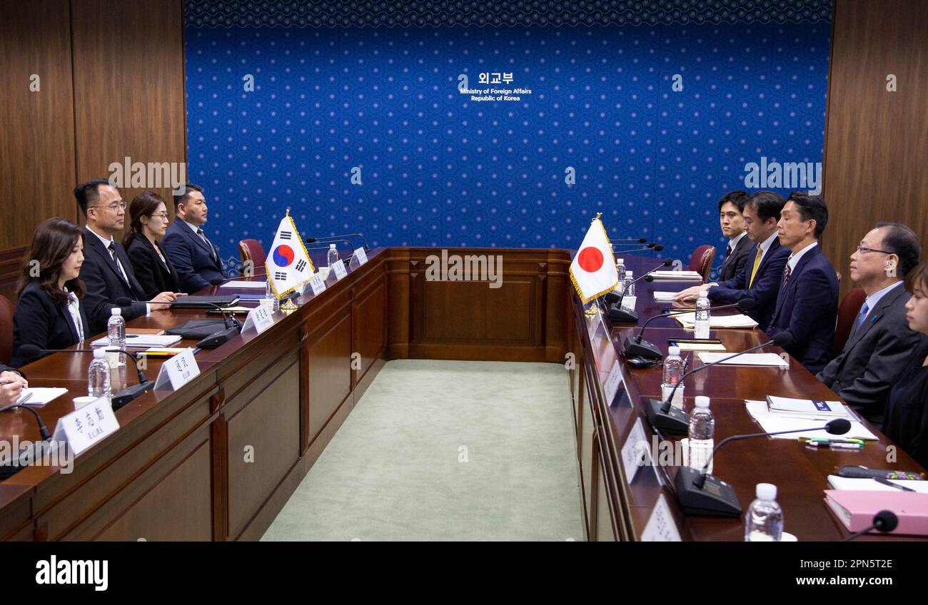 Japanese Funakoshi Takehiro, right, director-general for Foreign ...