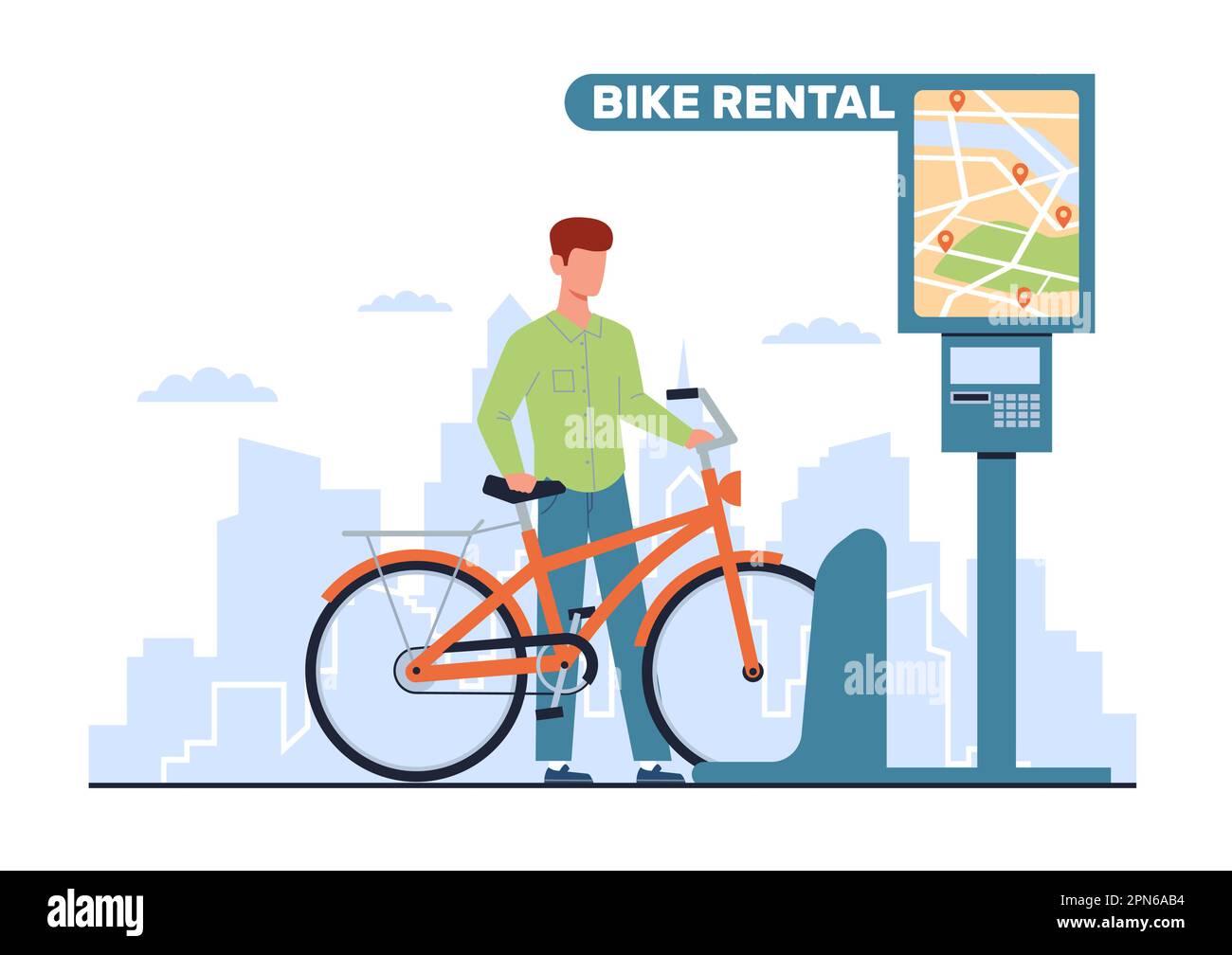 Service de location de vélos, gars loue des vélos. Parking pour vélos ...