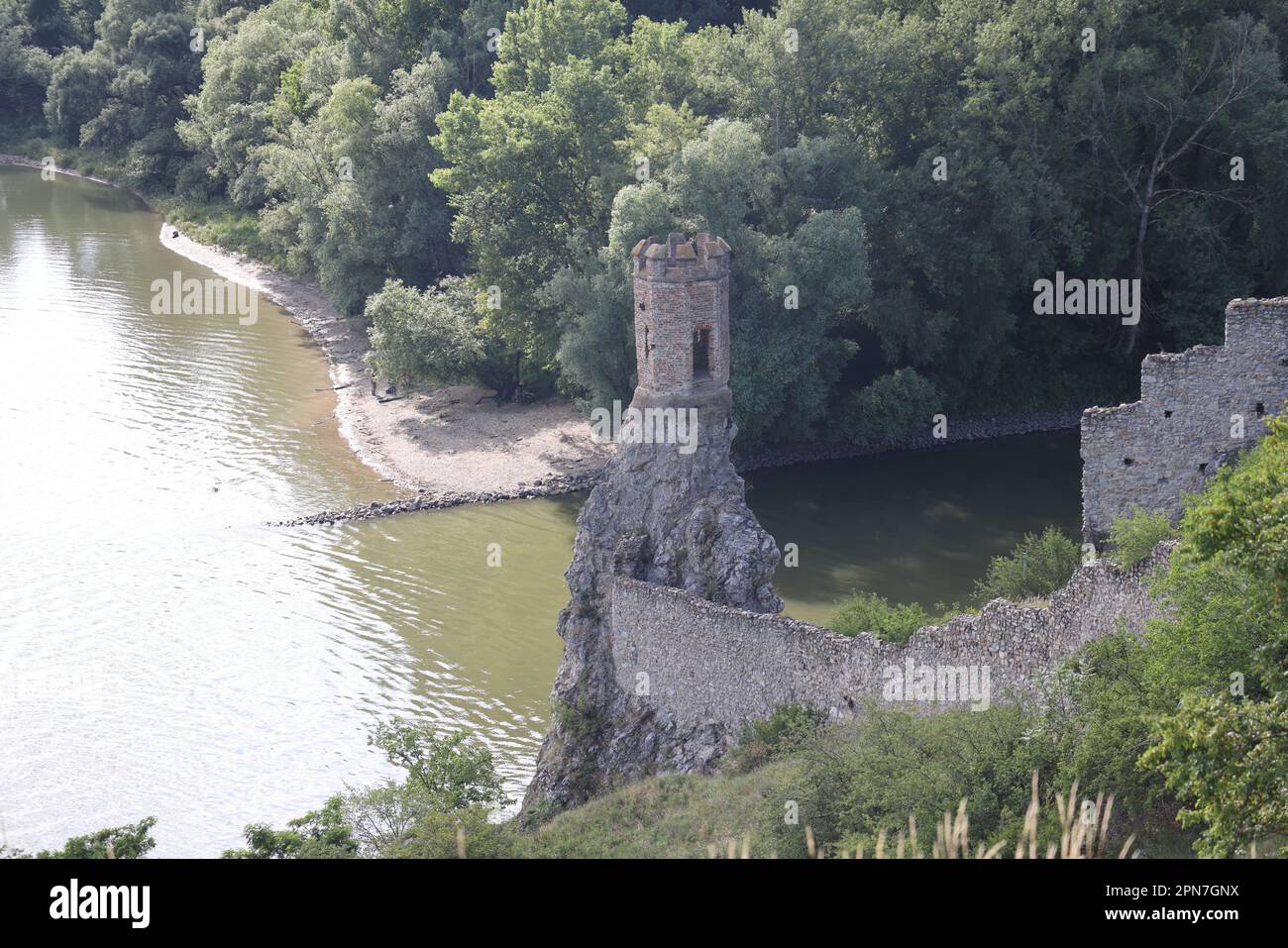 Vue sur la Tour de la Maiden (Devínska Kobyla) au confluent du Danube ...