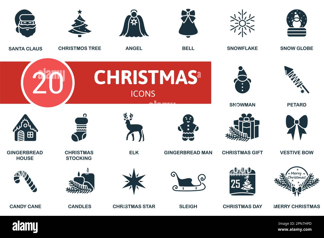 Ensemble de Noël. Icônes créatives : père noël, arbre de noël, ange ...