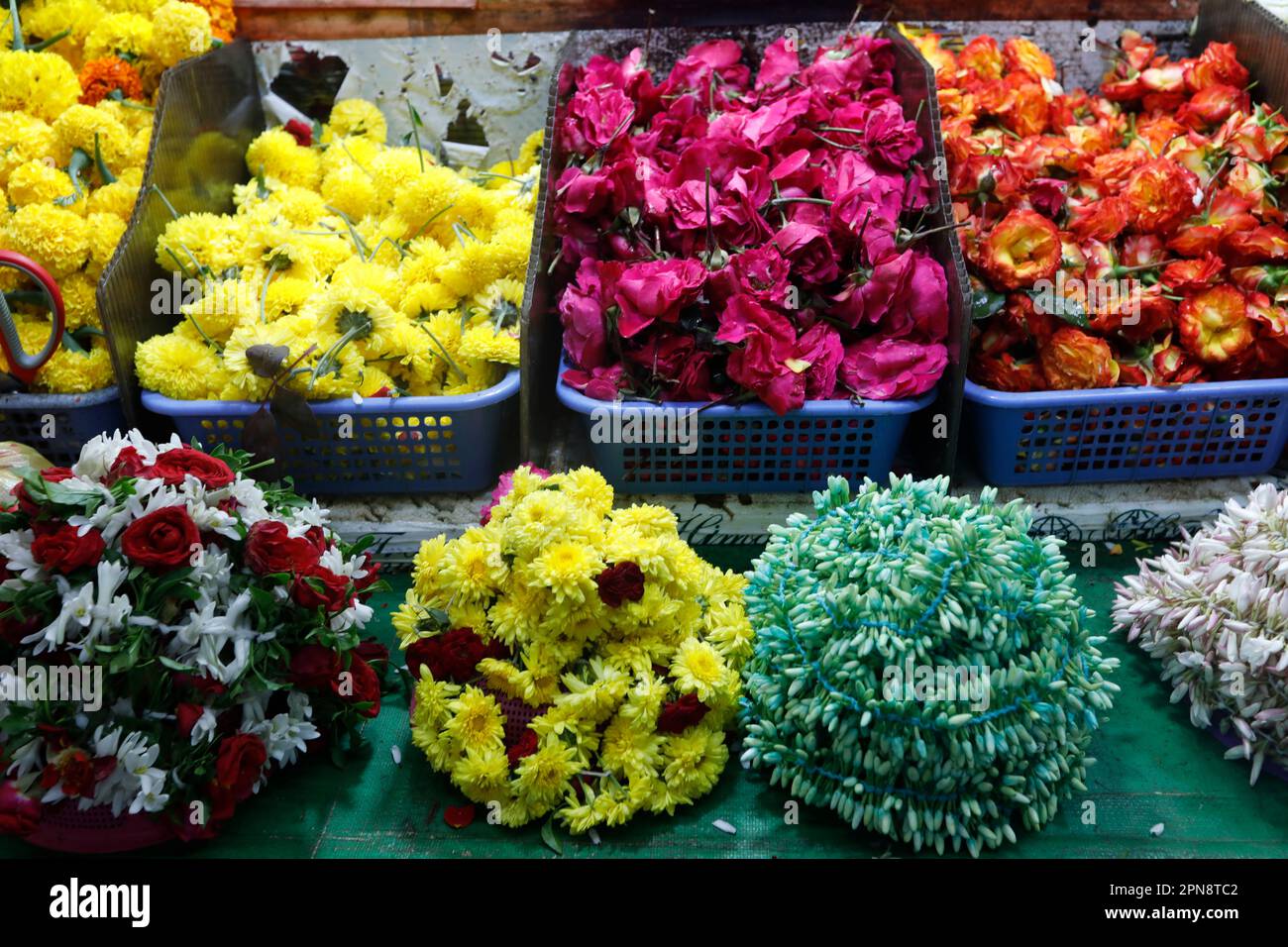 Marché de la petite Inde vendre des fleurs utilisées pour le culte et ...