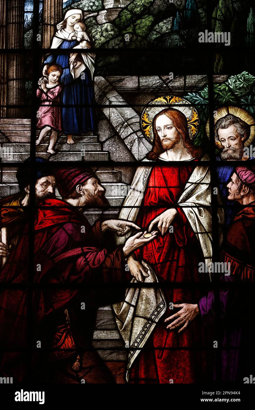 Vitraux construits en 1920s. Verre par Franz Meyer Allemagne. Jésus ...