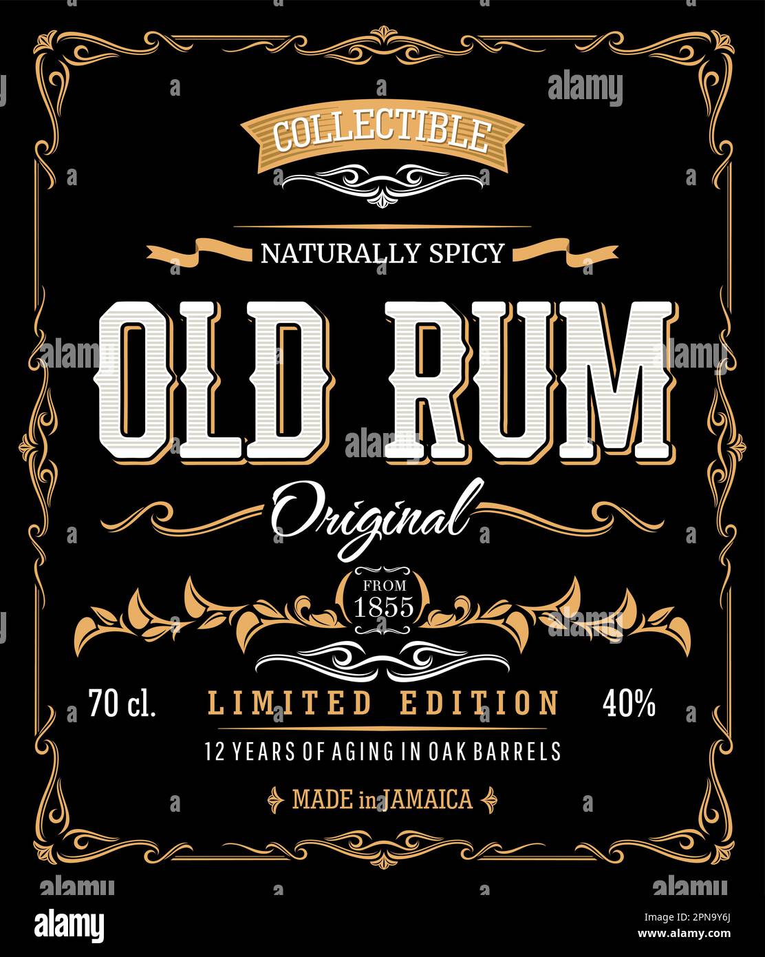Étiquette de rhum d'époque artisanale, boisson alcoolisée rétro cadre ...