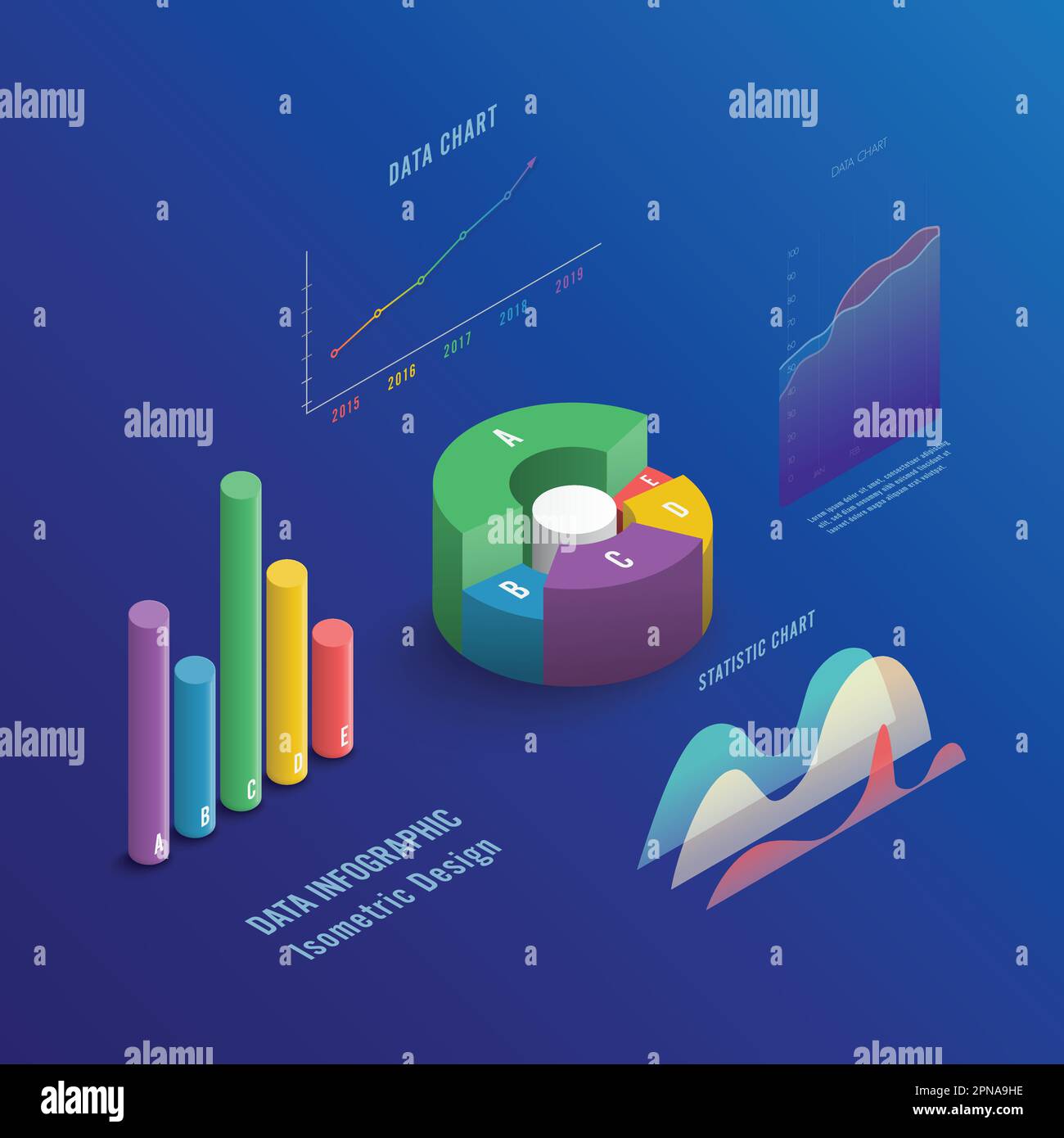 Infographie isométrique 3D avec graphiques et diagrammes de couleurs ...